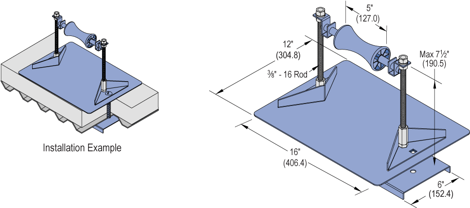 Elevated Support [Roof Mount], with Roller, Steel Base and Steel Backer ...