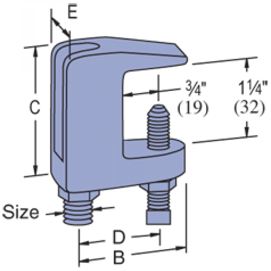 P2899 Series - 3/8" thru 3/4" Rod, Wide Throat Top Beam Clamp (1-5/8 ...